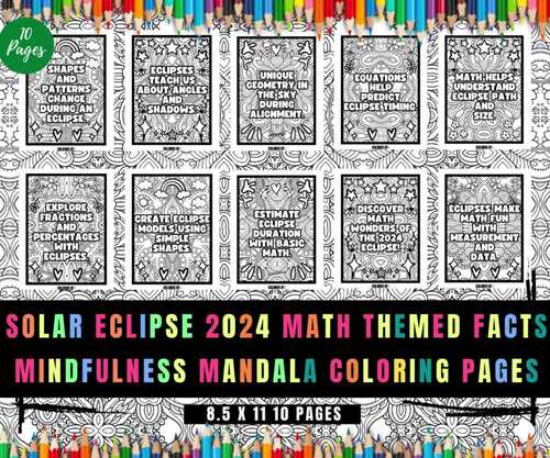 Solar Eclipse 2024 Math Themed Coloring Pages, Decorations Saying, Word ...