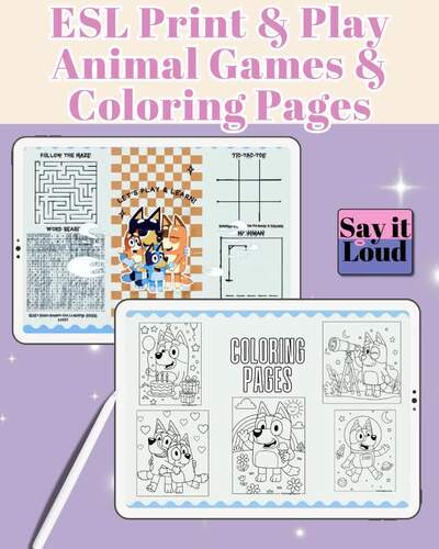 ESL Print & Play Animal Games & Coloring Pages by Say it out loud