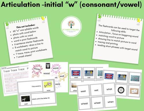 Articulation Flashcards-Initial "W" sounds-(one syllable words with ...