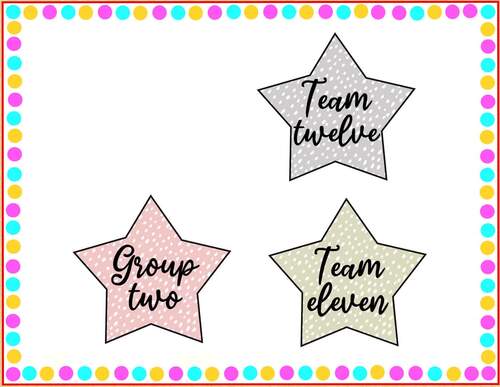 Boho Neutral Spotty Star Table, Team and Group Number Labels, Table Signs