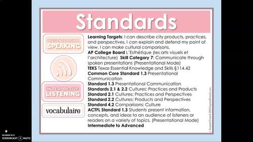 French City Presentational Speaking Performance Task Culture Comparison ...