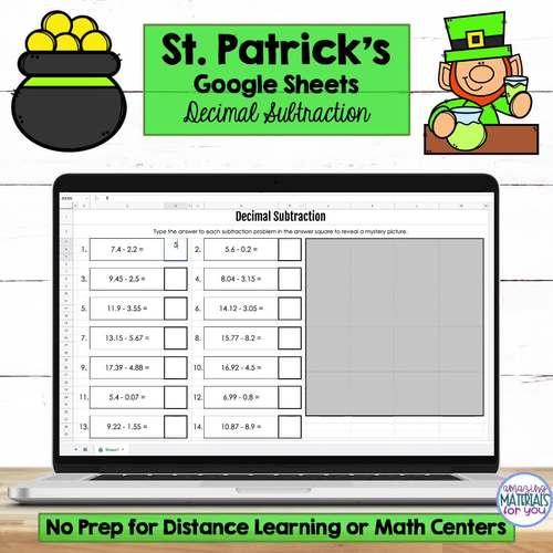Subtracting Decimals | St Patricks Mystery Picture | TPT