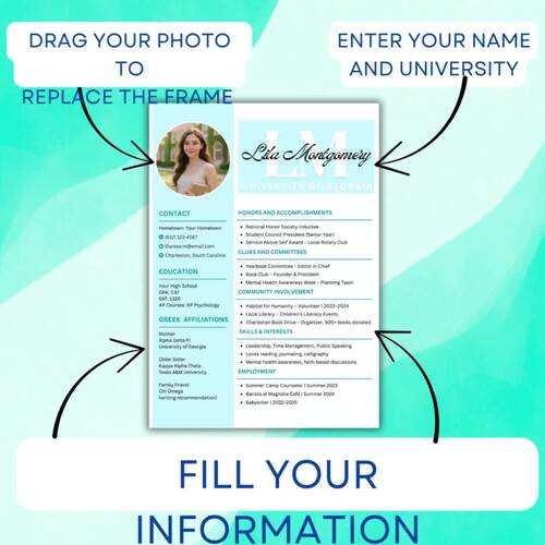 Blue Sorority Rush Resume Template & Cover Letter Editable Canva Link ...