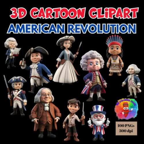 3d Cartoon AMERICAN REVOLUTION - PNG Printable Clipart Images | TPT