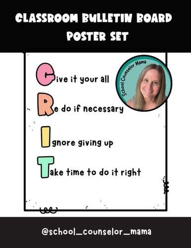 Grit Bulletin Board | Poster | Growth Mindset | Resilience | Perseverance