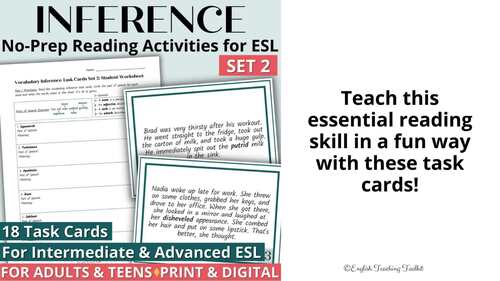 ESL Reading Comprehension Inferencing Activities, Worksheets & Task ...