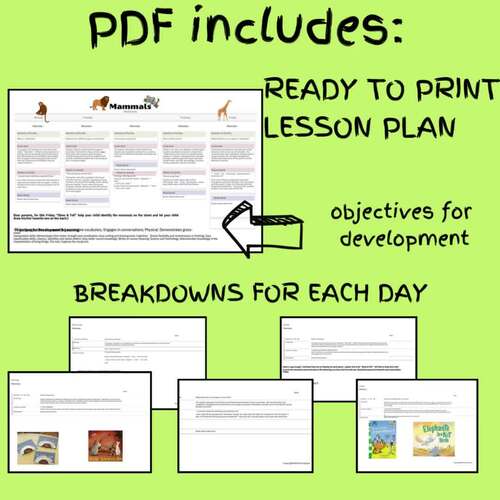 MAMMALS- Preschool Weekly Lesson Plan by PavlyStyle | TPT