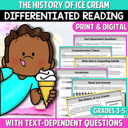 Ice Cream Summer Differentiated Close Reading Passage w Text Dependent ...