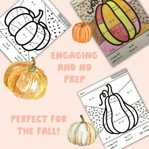Addition and Subtraction to 20 Worksheets Color by Number Fall Themed