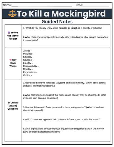 To Kill a Mockingbird | Guided Notes, Book vs Movie, No-Prep EDITABLE