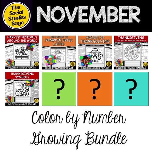 November Holidays Thanksgiving Color by Number Bundle - Reading ...