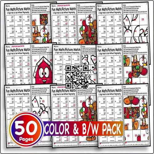 Mixed Add and Sub without regrouping 2 digit Mystery Picture Math ...