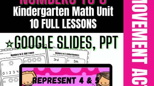 Numbers to 5 Unit in Google Slides with Printables, Homework & Assessments