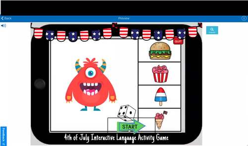 4th of July Feed the Monster Digital Game Language Therapy Boom Cards™