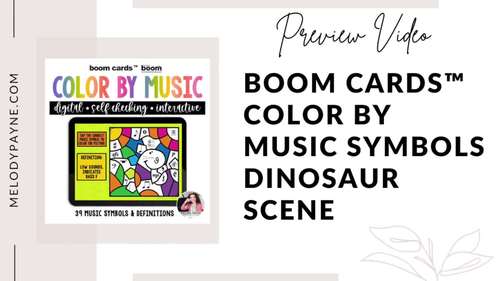 Music Boom Cards™ Color by Music Symbols and Definitions Dinosaur Scene