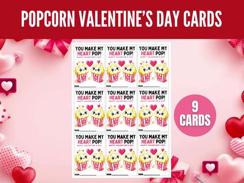 Printable Popcorn Valentine Cards for Kids (Classroom Exchanges)