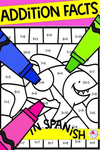 SUMMER OCEAN COLOR BY NUMBER - ADDITION TO 20 (SPANISH) by Primary Piglets