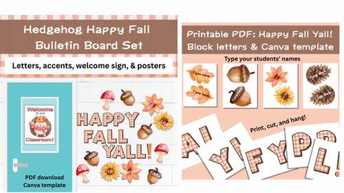 Happy Fall Yall Hedgehog Bulletin board set, welcome signs, posters