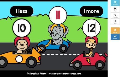 BOOM CARDS DISTANCE LEARNING MATH ACTIVITY 1ST GRADE 1 MORE 1 LESS GAME