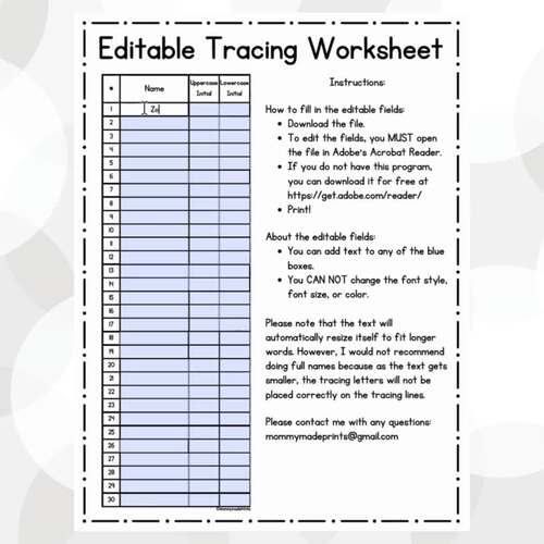 Editable Name Tracing and Handwriting Practice Activities Set #1 for 30 ...
