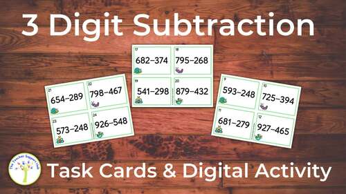 Math 3 Digit Subtraction Write the Room Task Cards and Digital for Spring