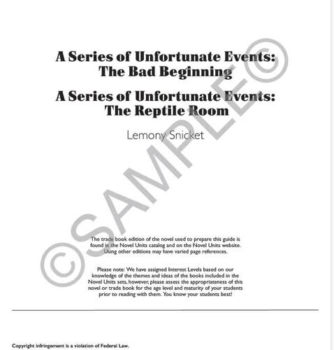 A Series of Unfortunate Events: The Bad Beginnings Novel Units® Student ...