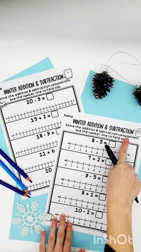 Winter Math Practise Activities Learn to Add & Subtract with Number Line
