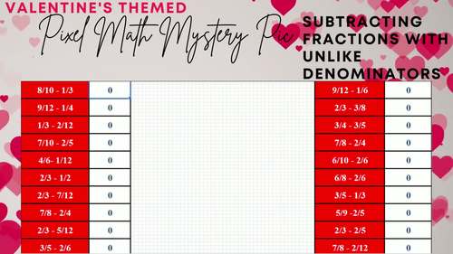 Valentine's-Day Theme-Pixel Art Mystery Pic-5th Grade Math-Subtracting ...