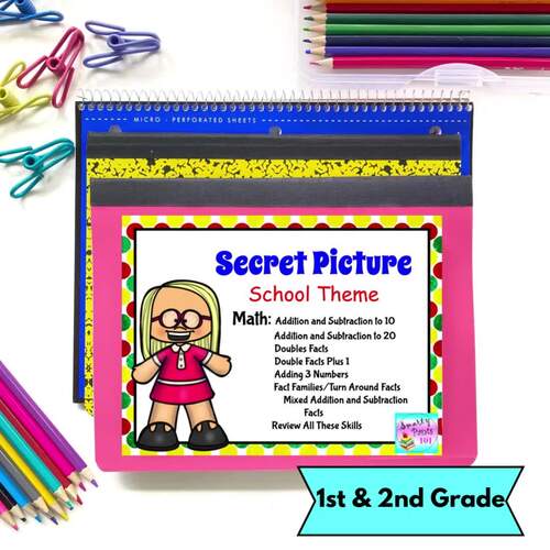 Addition and Subtraction to 20 - Secret Picture Tiles School Theme