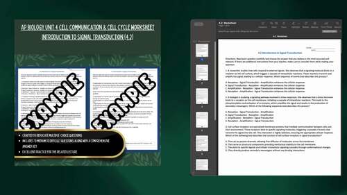 AP Biology UNIT 4 Introduction to Signal Transduction 4.2 Review Worksheet