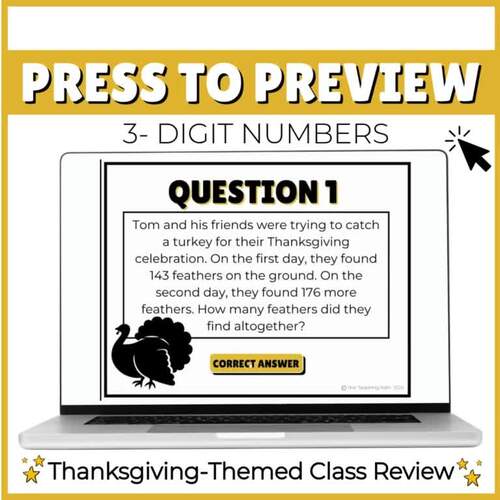 Thanksgiving Math Review Activity- 3rd Grade Addition & Subtraction ...