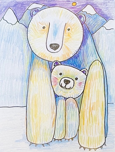 Polar Bear Mother and Baby Cub Drawing by Library Arts | TPT