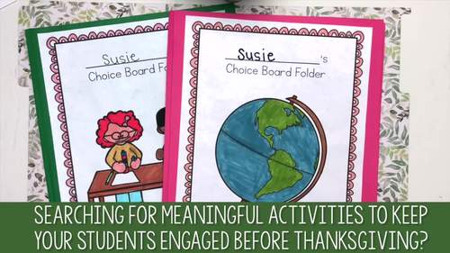 Thanksgiving Choice Board Menu for Enrichment and Early Finishers with ...