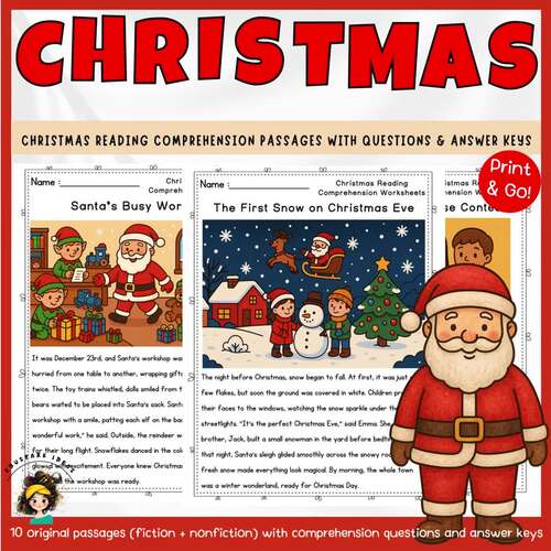 Christmas Reading Comprehension Worksheets Pack| Worksheets for Grades 1–3