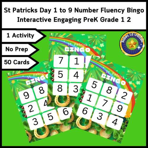 St Patricks Day 9 Bingo Math Fact Game Logic Puzzle Mental Number Sense ...