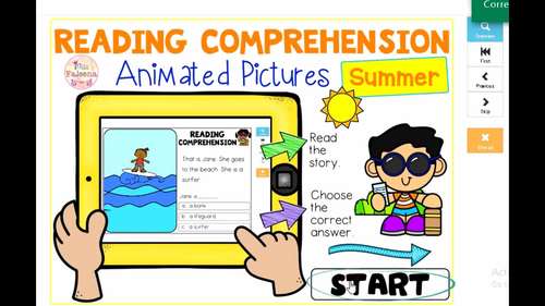 Summer Reading Comprehension Animated Pictures Boom Cards ™ by Miss Faleena