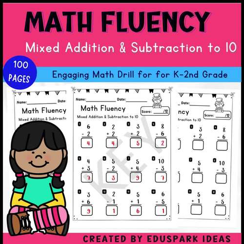 Mixed Addition & Subtraction to 10 for K- 2nd Grade by EduSpark Ideas