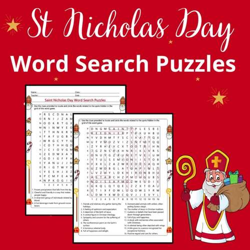SAINT NICHOLAS DAY Word Search Puzzle Worksheet Activity No Prep Print ...
