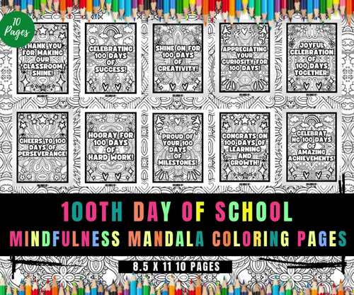 100th Day Of School Coloring Page, Mindfulness Relaxing Sheets, SEL ...
