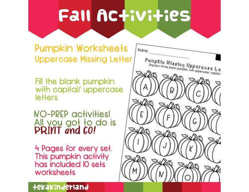 Pumpkin Literacy Centers Letter Recognition Worksheets Printable Bundle