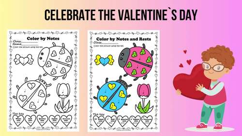 Valentine`s Day Music Coloring by Notes & Rests | Hybrid Learning Music