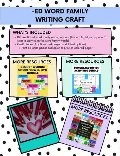 ED Word Family Phonics Writing Craftivity - Short E Phonics Writing & Craft