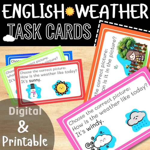 Weather Task Cards (Preschool - Kindergarten - ESL/EFL Flash Cards)