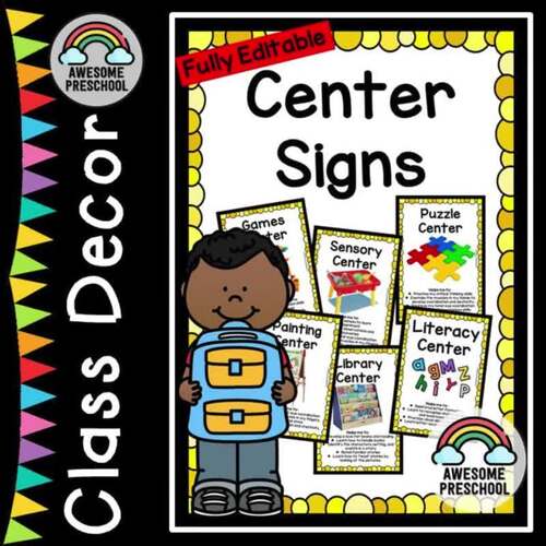 Editable Center Signs for Preschool | Learning Objectives for Back to ...