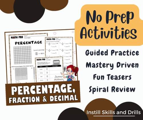 Percent, Fractions and Decimals Guided Practice Worksheets & Video Link