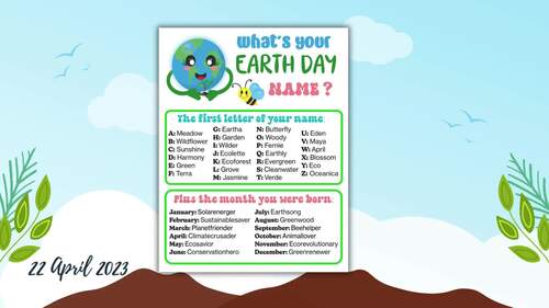 What's Your Earth Day Name, Nametags, Printable Game Activity for Kids ...