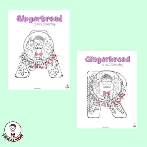 Gingerbread A to Z Coloring Holiday Activity Winter Coloring Pages
