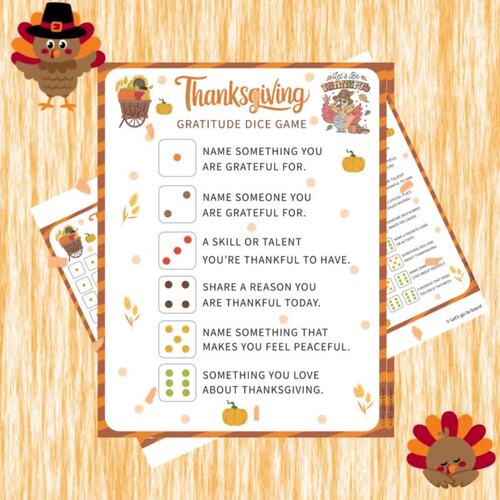 Thanksgiving Gratitude Dice Games - Thanksgiving Activity - Fun Party Games