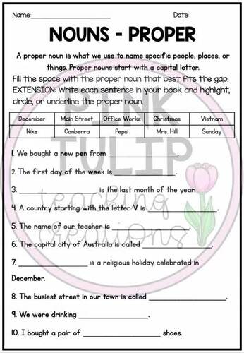 Parts of Speech - Fill The Blanks Worksheets by Pink Tulip Teaching ...