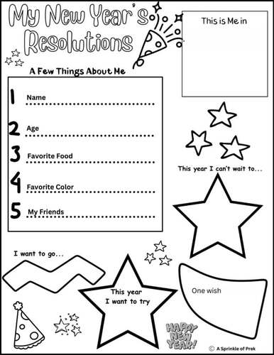 New Year Coloring Page & Goals Activity | New Year’s Resolutions for ...